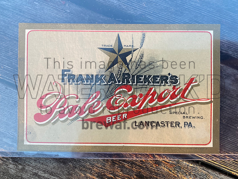 Rieker's Pale Export Beer Label - Breweriana Aficionado