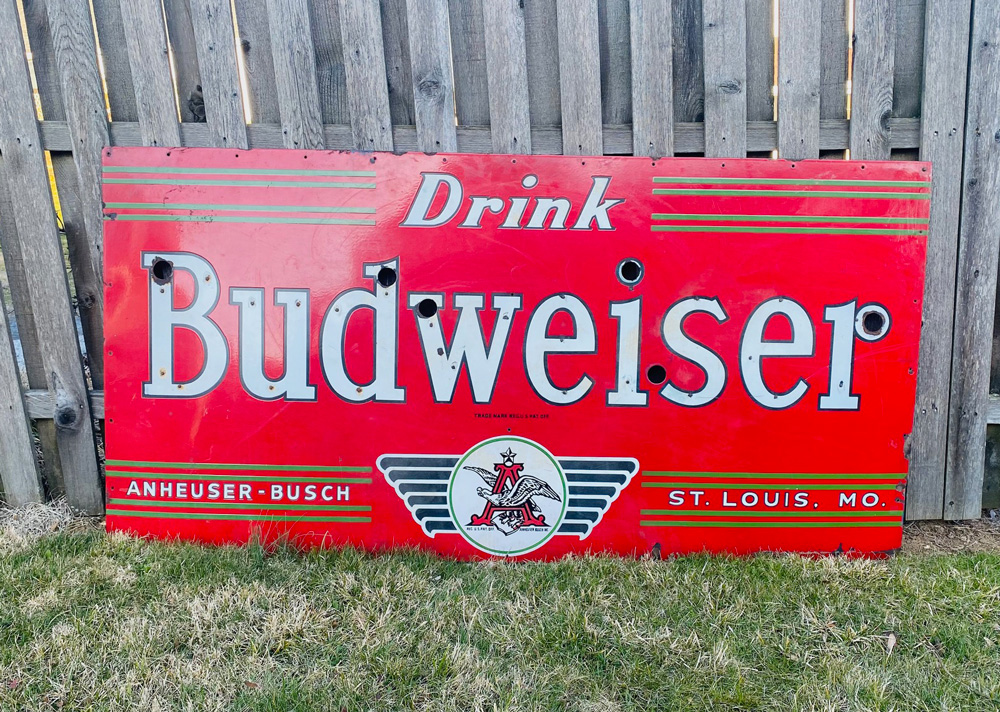 Drink Budweiser Porcelain Sign - Breweriana Aficionado