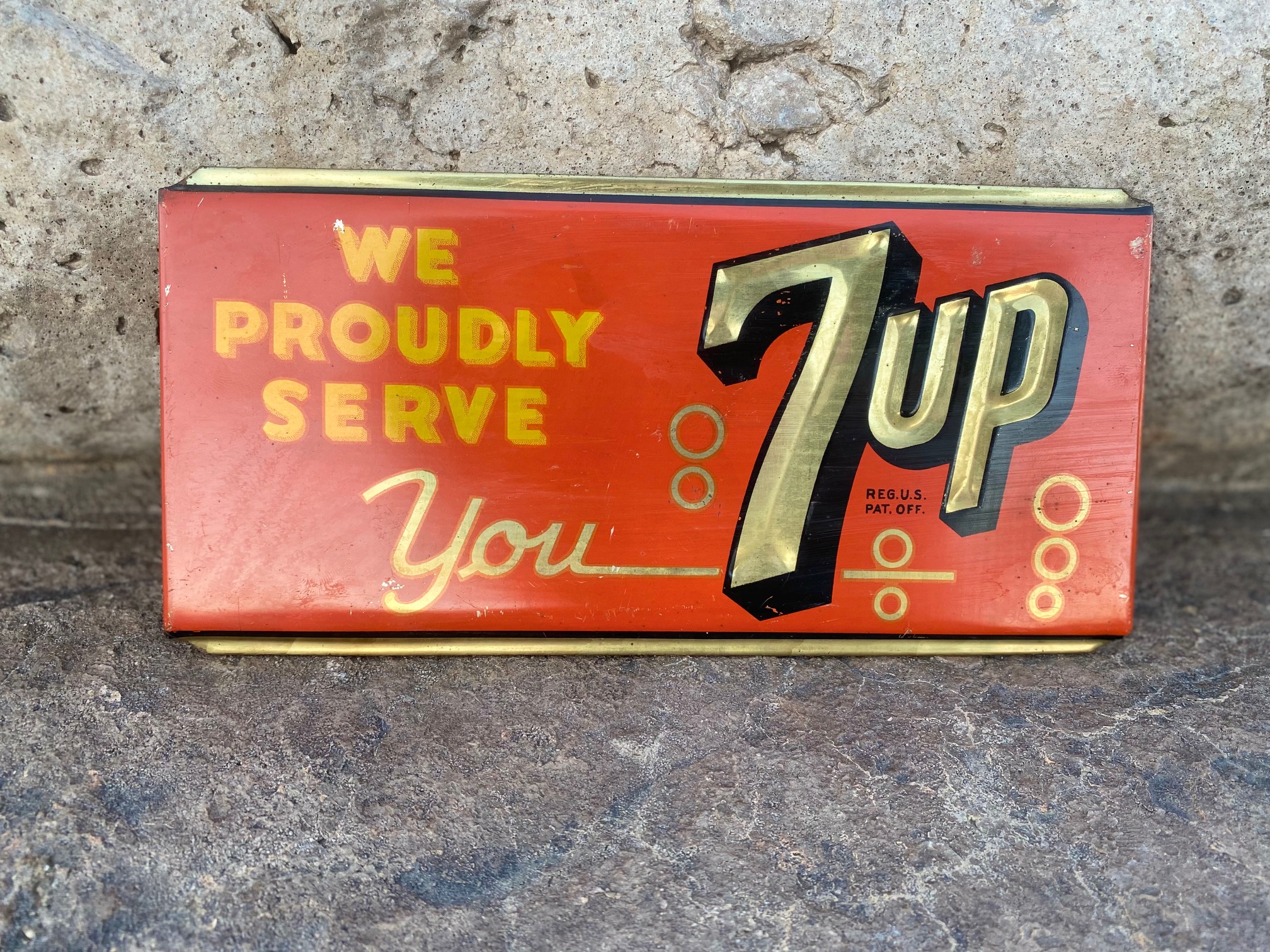We Serve 7 Up Sign - Breweriana Aficionado
